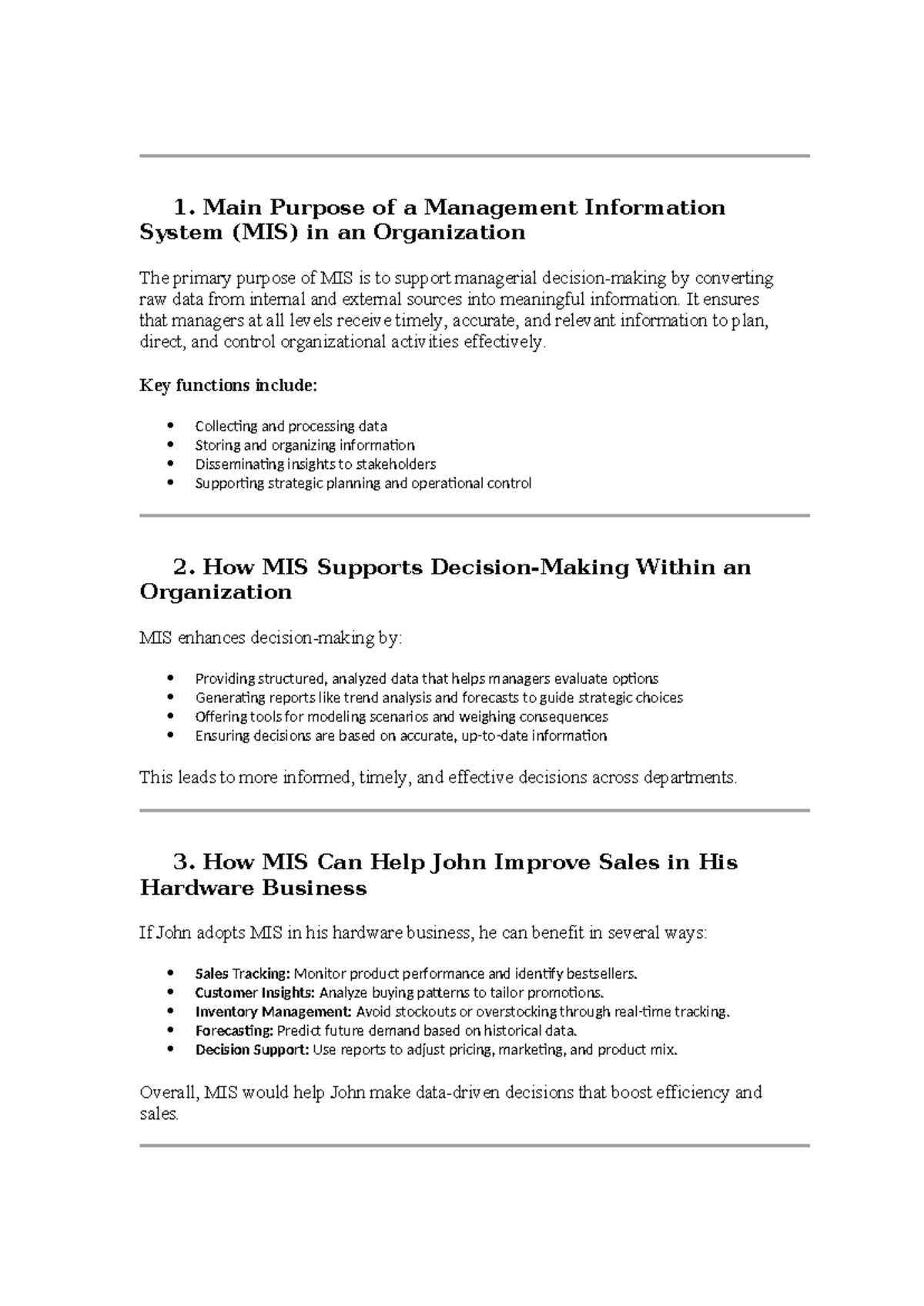 Management Information Systems (MIS) Overview and Applications - Studocu