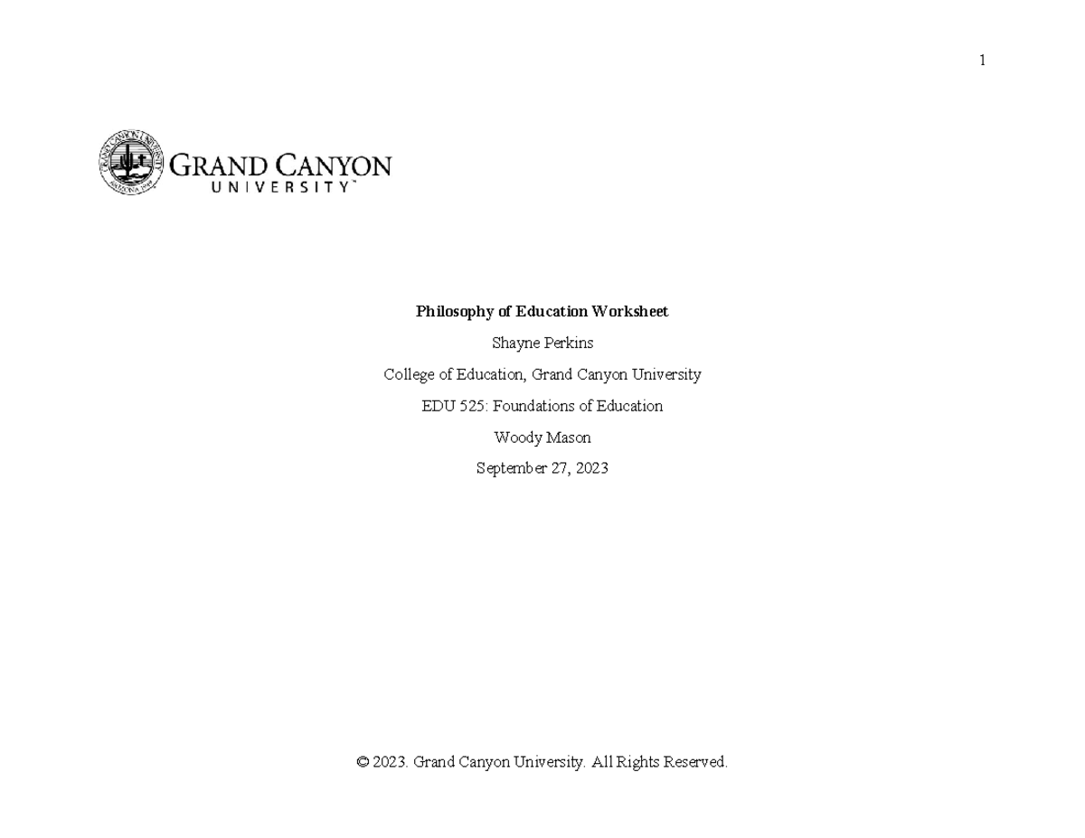 EDU 525 Final Exam: Philosophy of Education Worksheet by Shayne Perkins ...