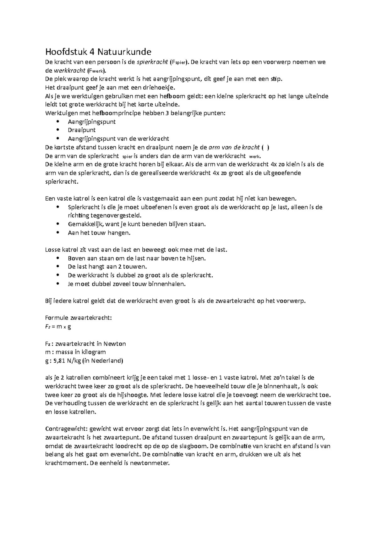 Hoofdstuk 4 Natuurkunde: Hefboomprincipe en Krachtenanalyse - Studeersnel