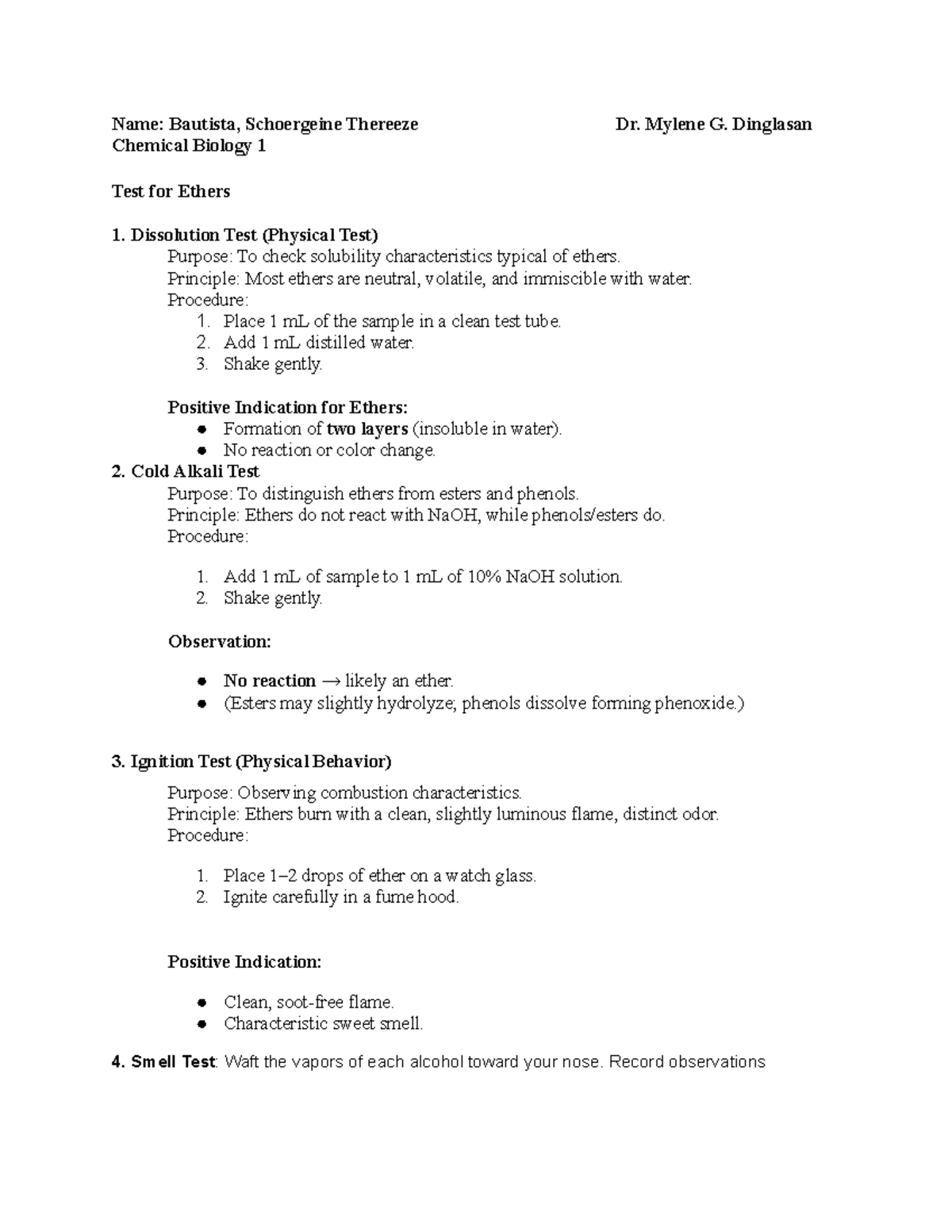 Lab Report 2: Tests for Ethers, Aldehydes, Ketones, and Carboxylic ...