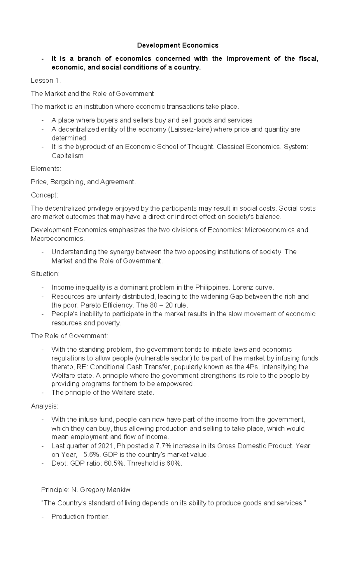 Econ 102: Development Economics - Lesson 1: Market & Government Role ...