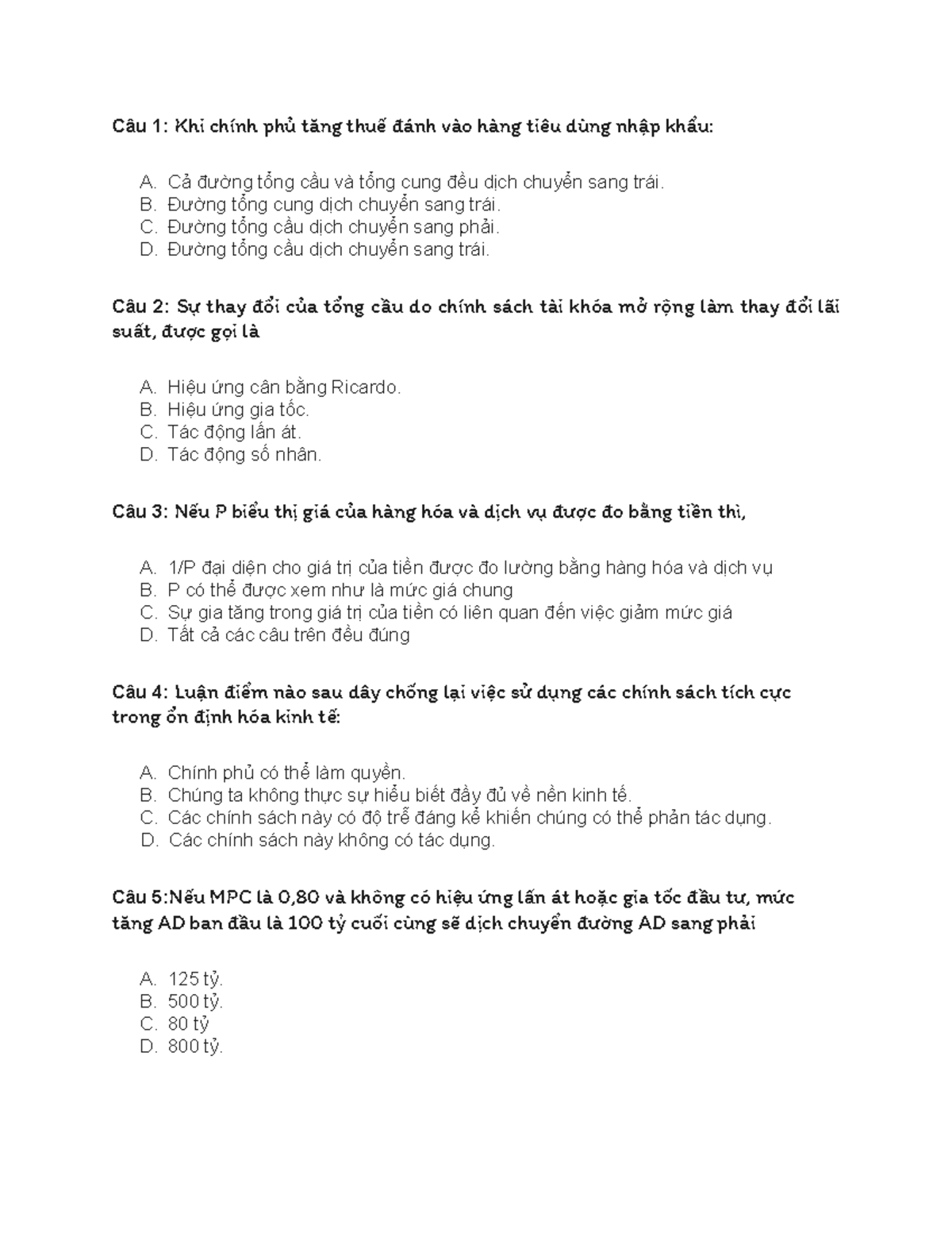 KTVM 1 Final Exam - Đề ôn tập và Giải thích các câu hỏi kinh tế - Studocu