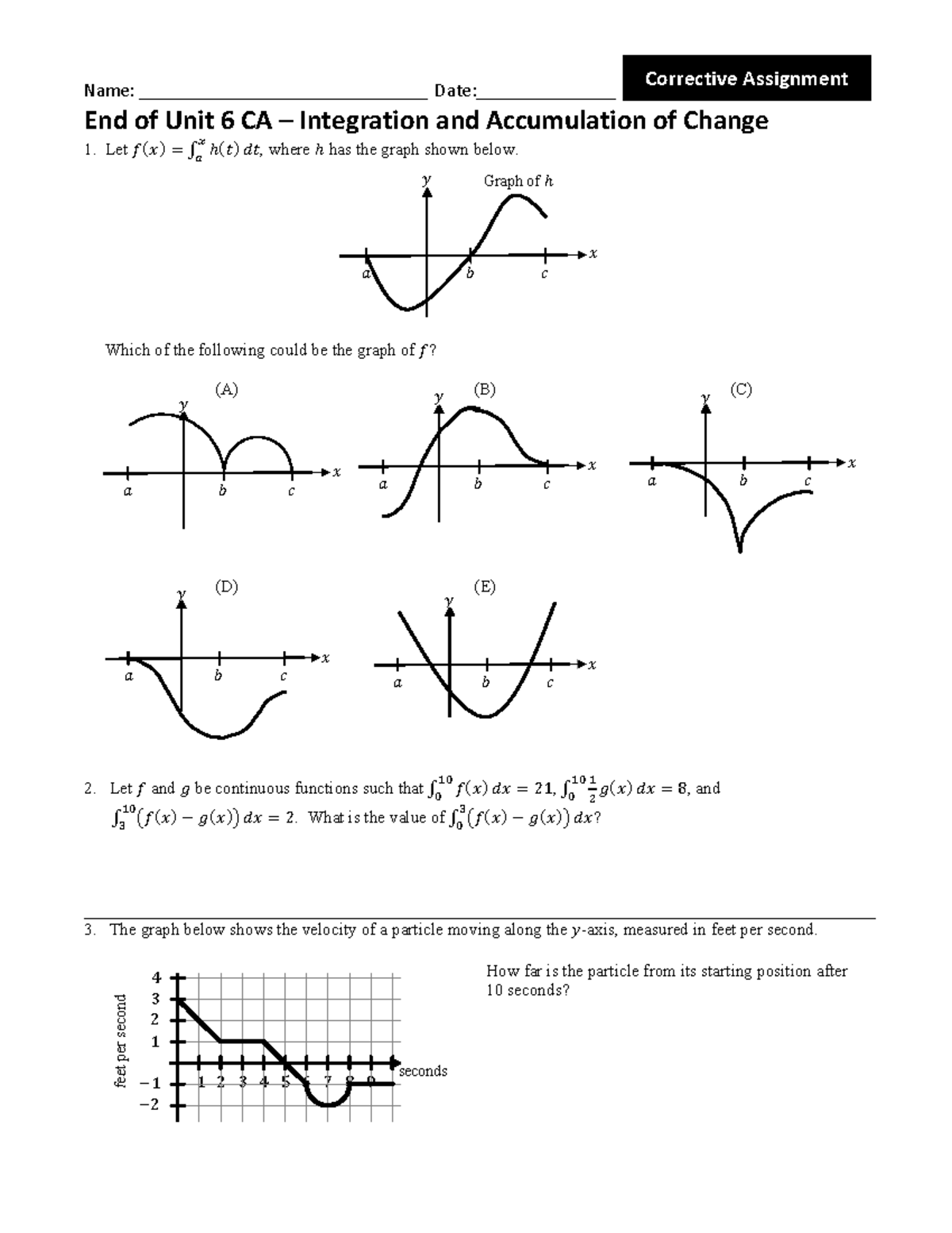 End-of-Unit 6 Corrective Assignment for AB Calculus - Studocu