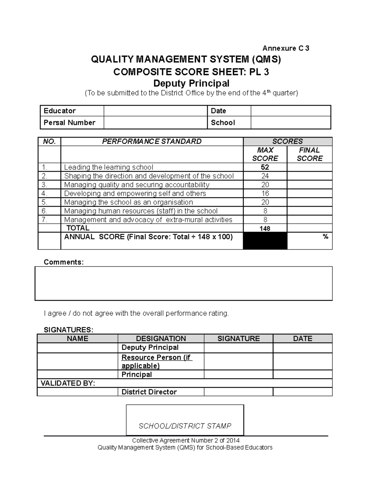 QMS-PL3-Composite Score Sheet - Performance Evaluation Document - Studocu