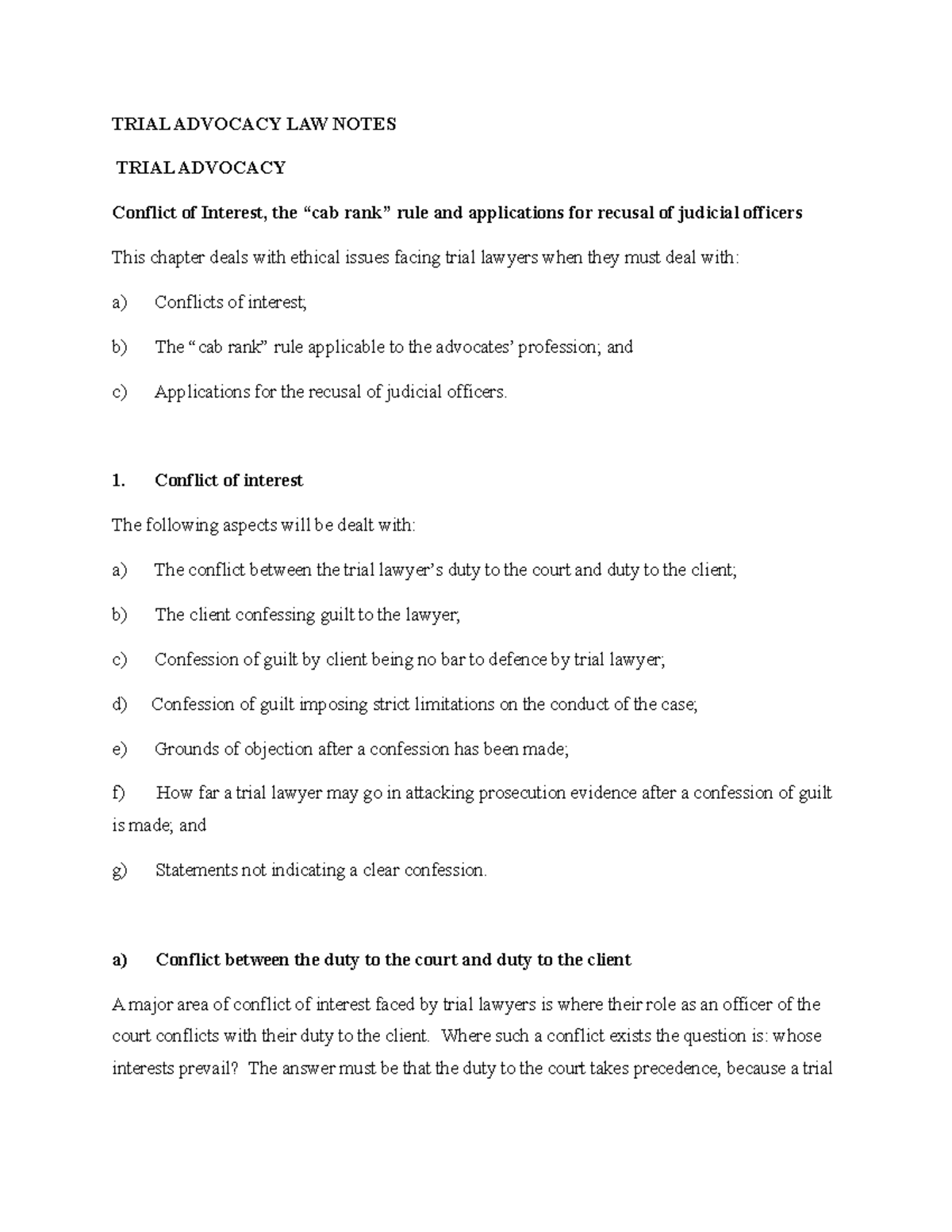 **Trial Advocacy LAW Notes: Conflicts, Ethical Standards, & Court ...