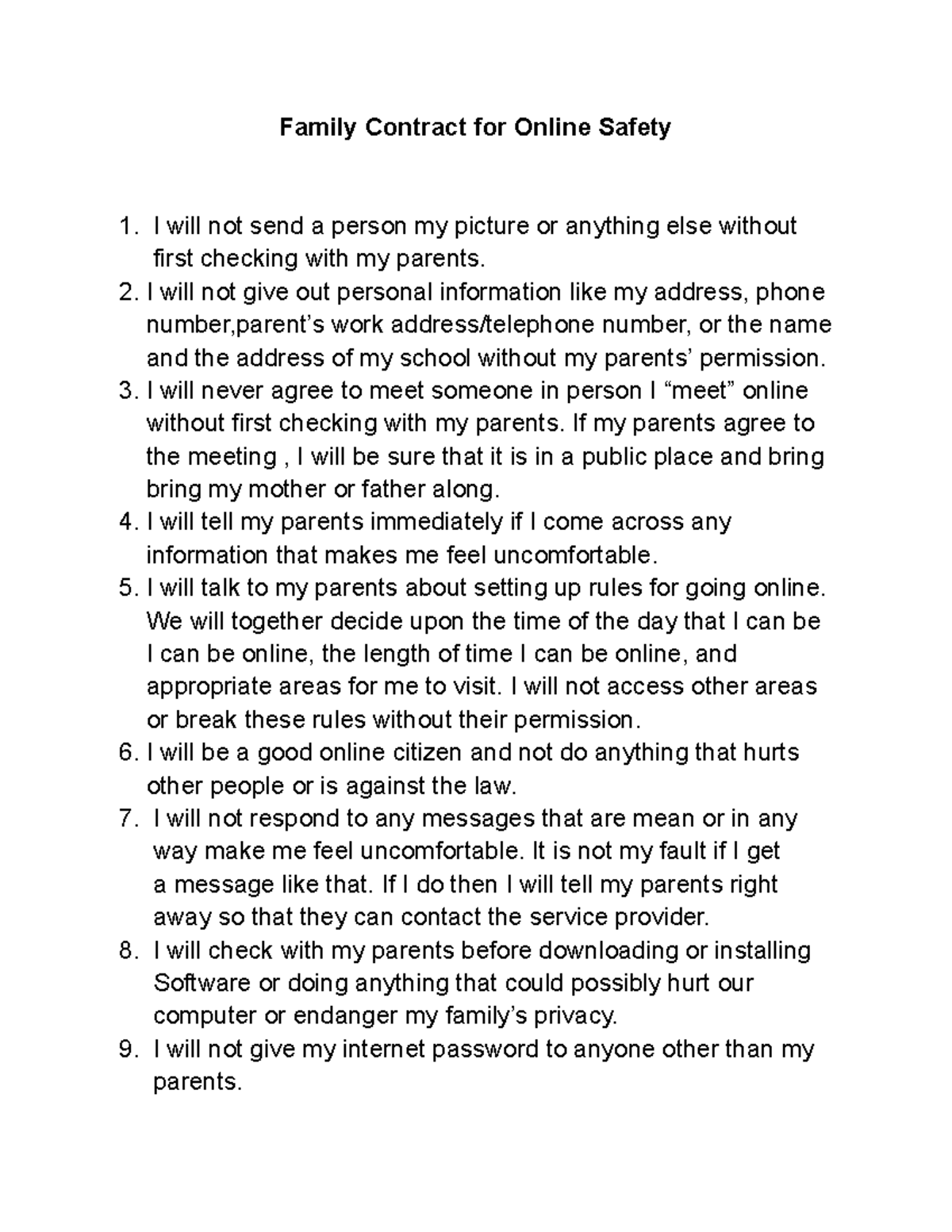Family Online Safety Contract: Guidelines for Responsible Use - Studocu
