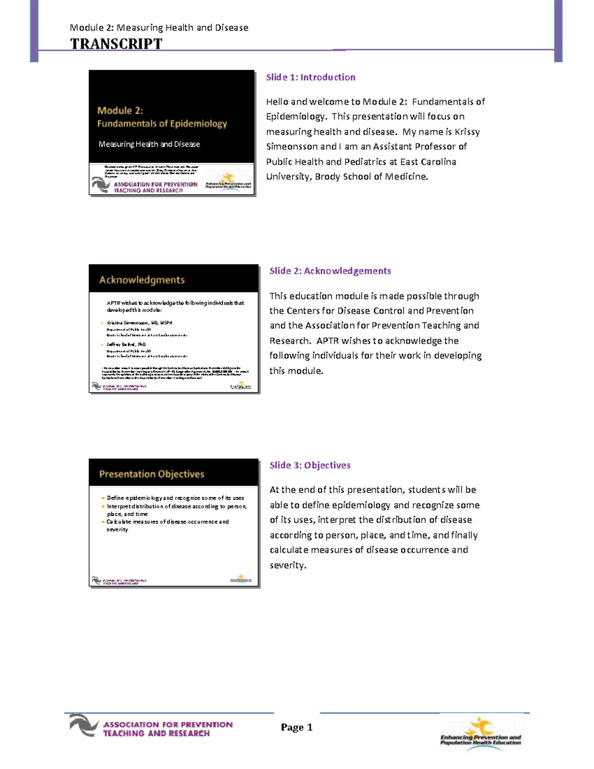 Module 2: Measuring Health and Disease - Transcript Overview - Studocu