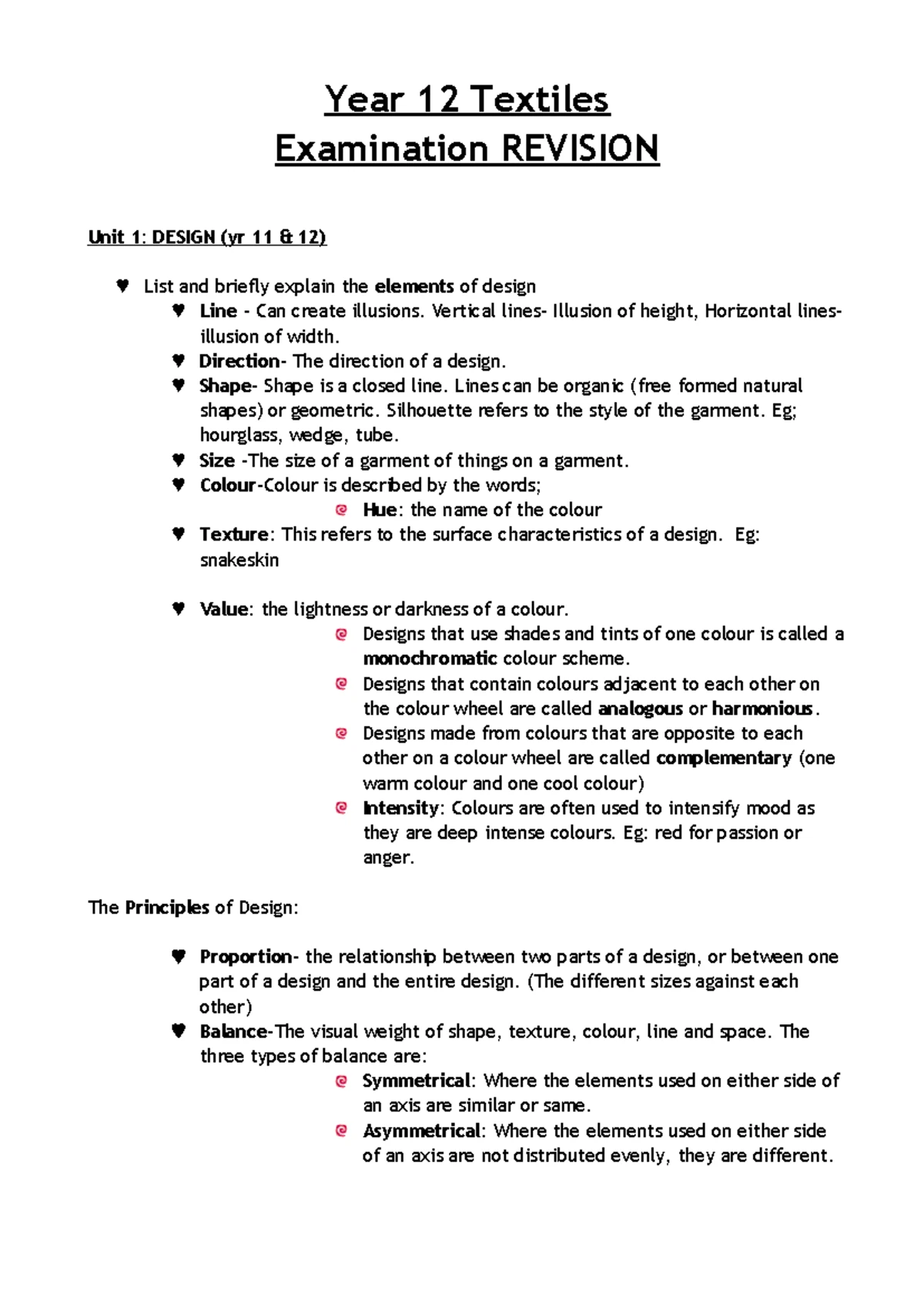 HSC Textiles and Design Final Exam Study Notes - Studocu