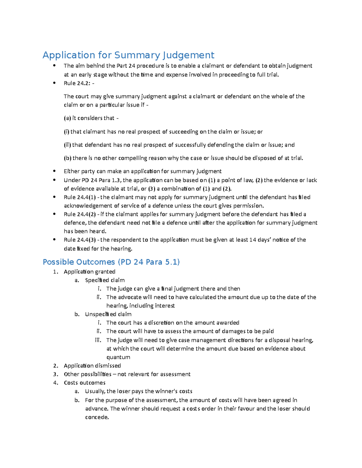 Advocacy - Guide - Application for Summary Judgement The aim behind the ...