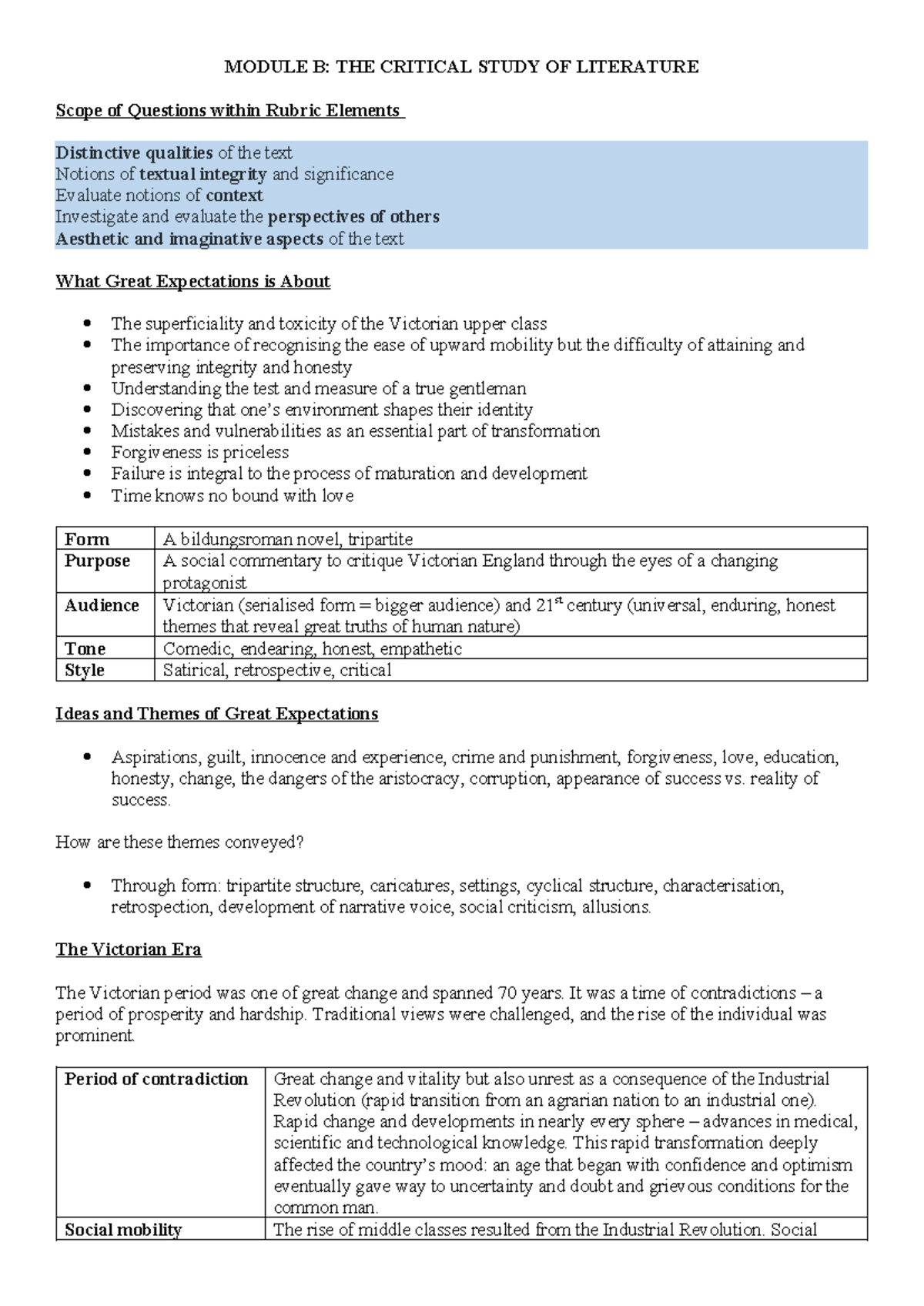 Module B - Great Expectations: Key Themes, Analysis & Quotes - Studocu