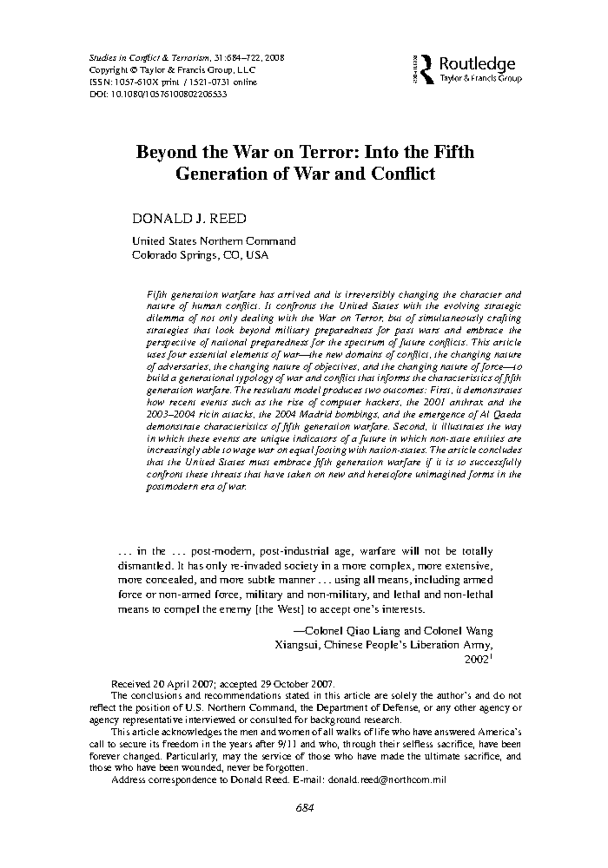 Beyond the War on Terror: Analyzing Fifth Generation Warfare Dynamics ...