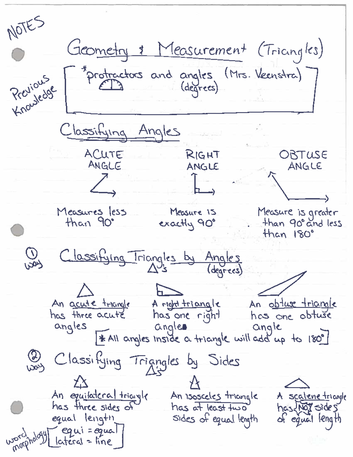 Geometry Measurement Notes: Triangles & Angles (Grade 57-1) - Studocu