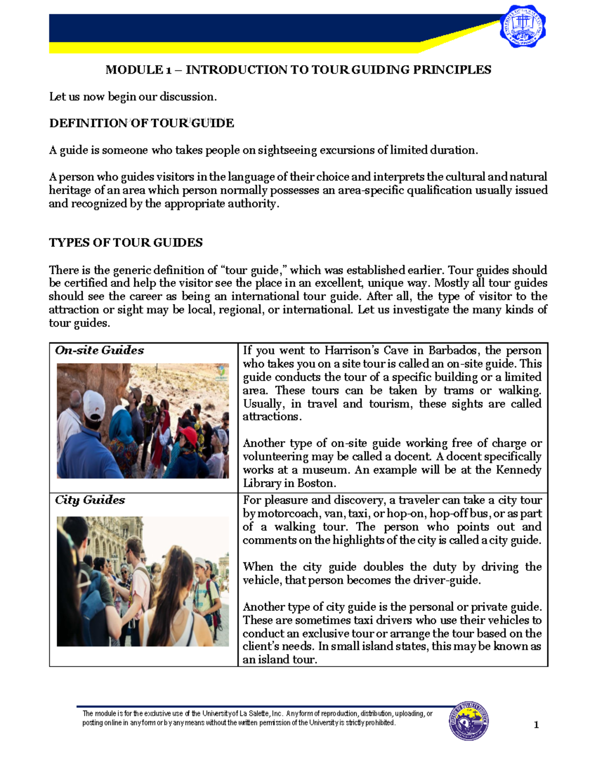 Module 1 Introduction TO TOUR Guiding Principles - The module is for ...