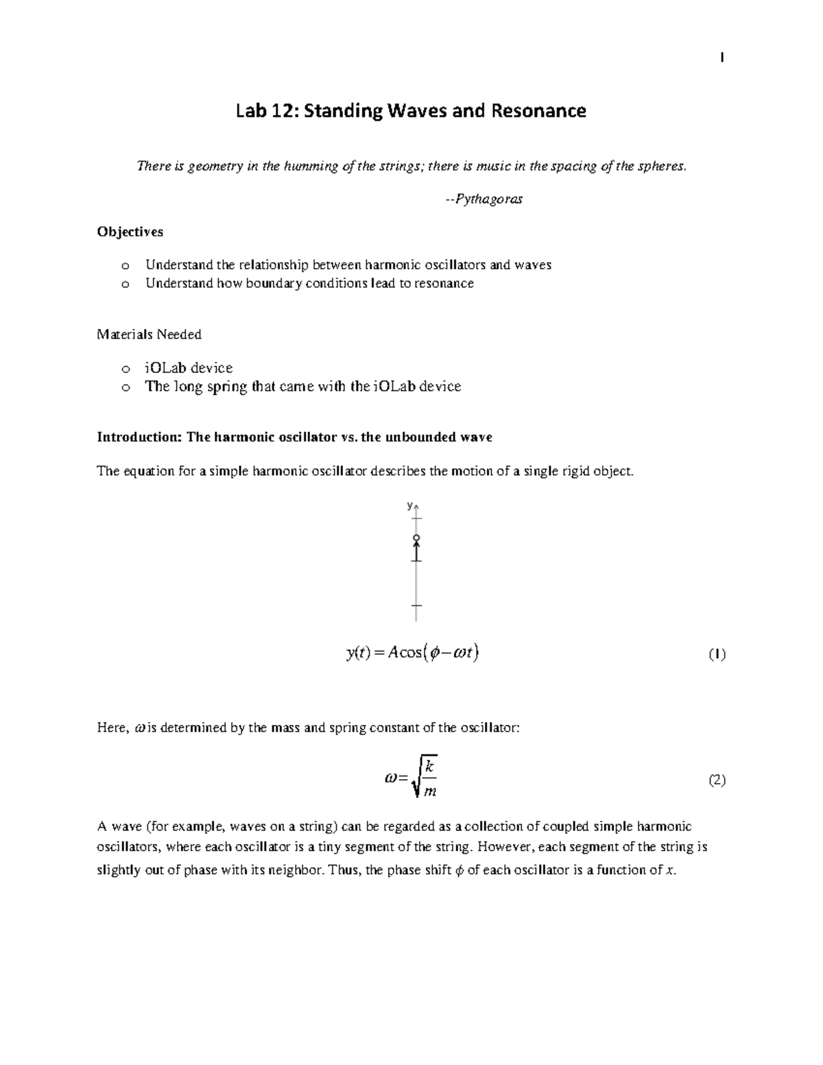 Lab 12 Standing Waves and Resonance - Lab 12: Standing Waves and ...