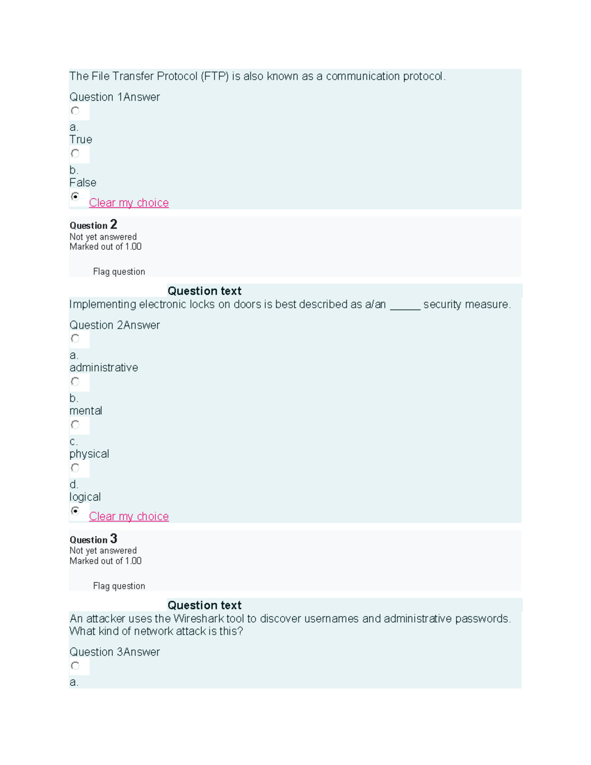 Self quiz comp adv - self quiz for advance networking and data security - The File Transfer ...