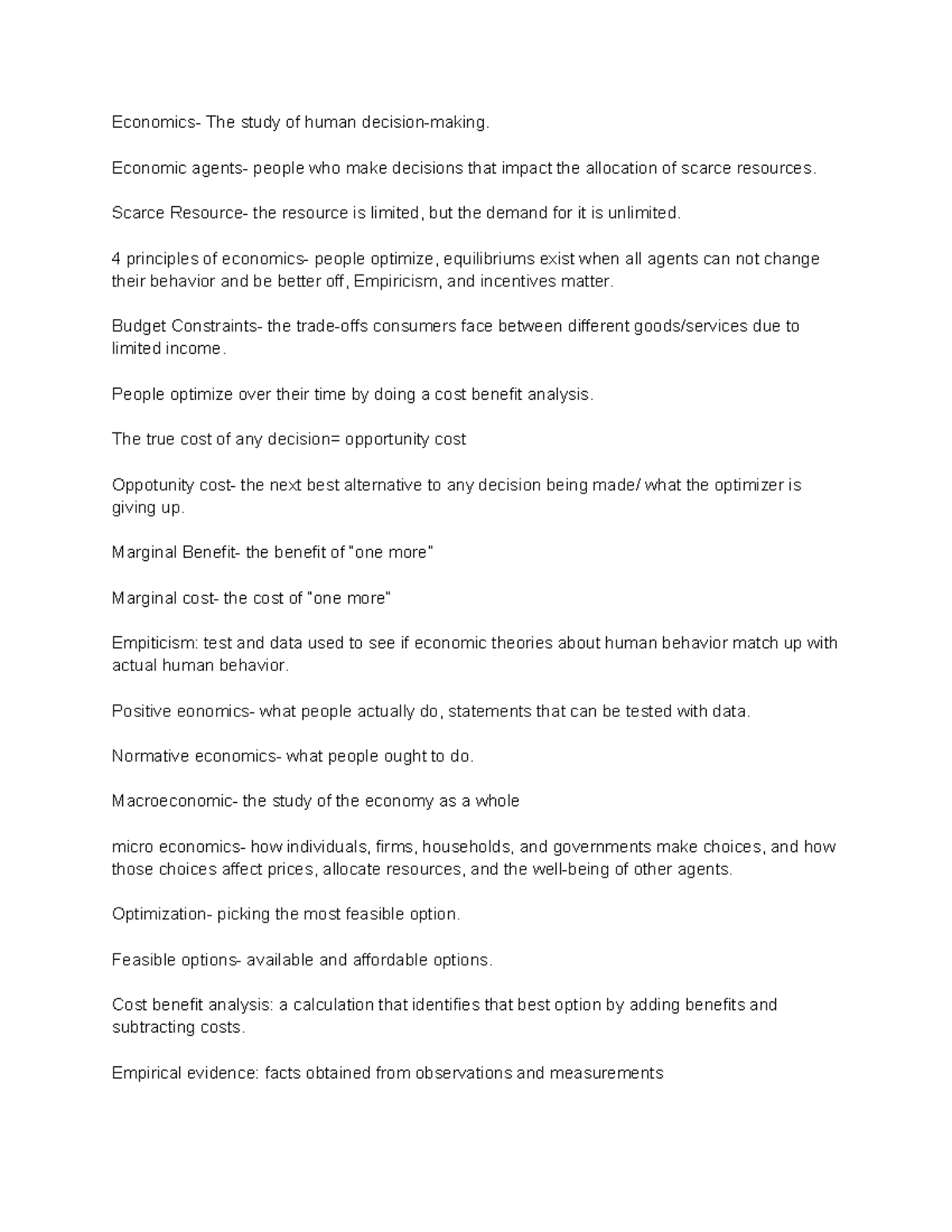 Economics 101: Key Concepts and Principles Study Guide - Studocu