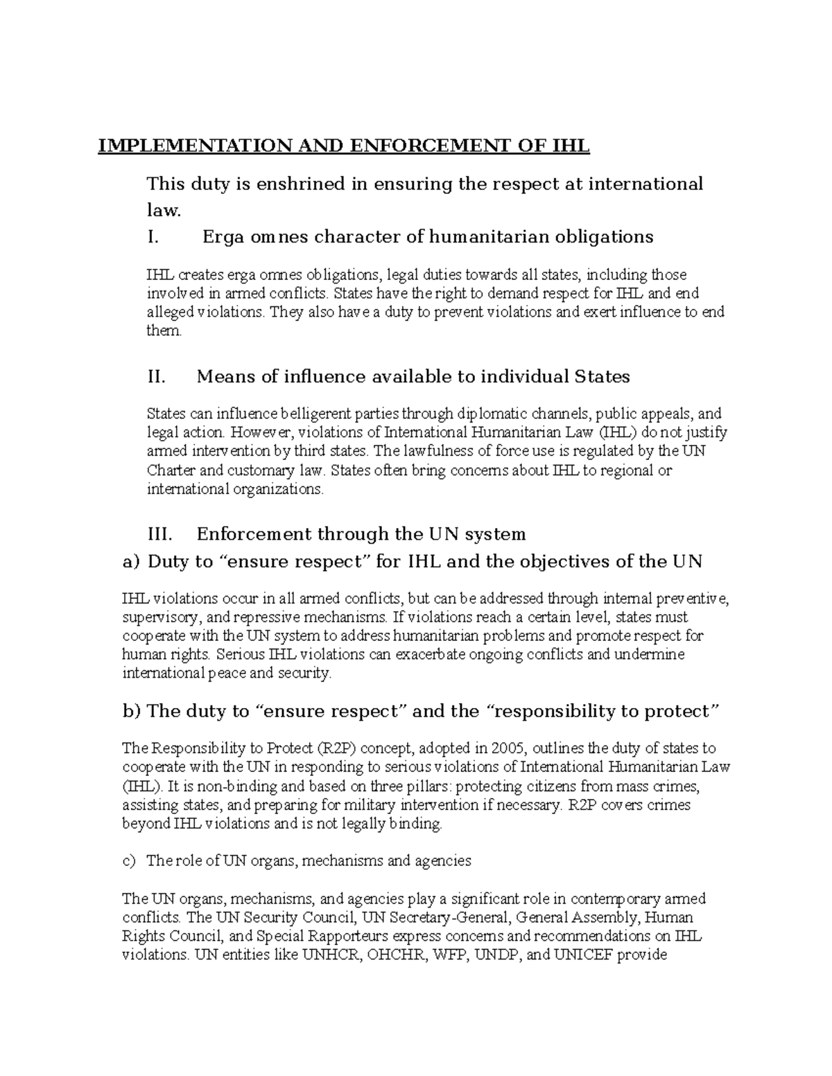 Implementation and Enforcement of IHL: A Comprehensive Overview - Studocu