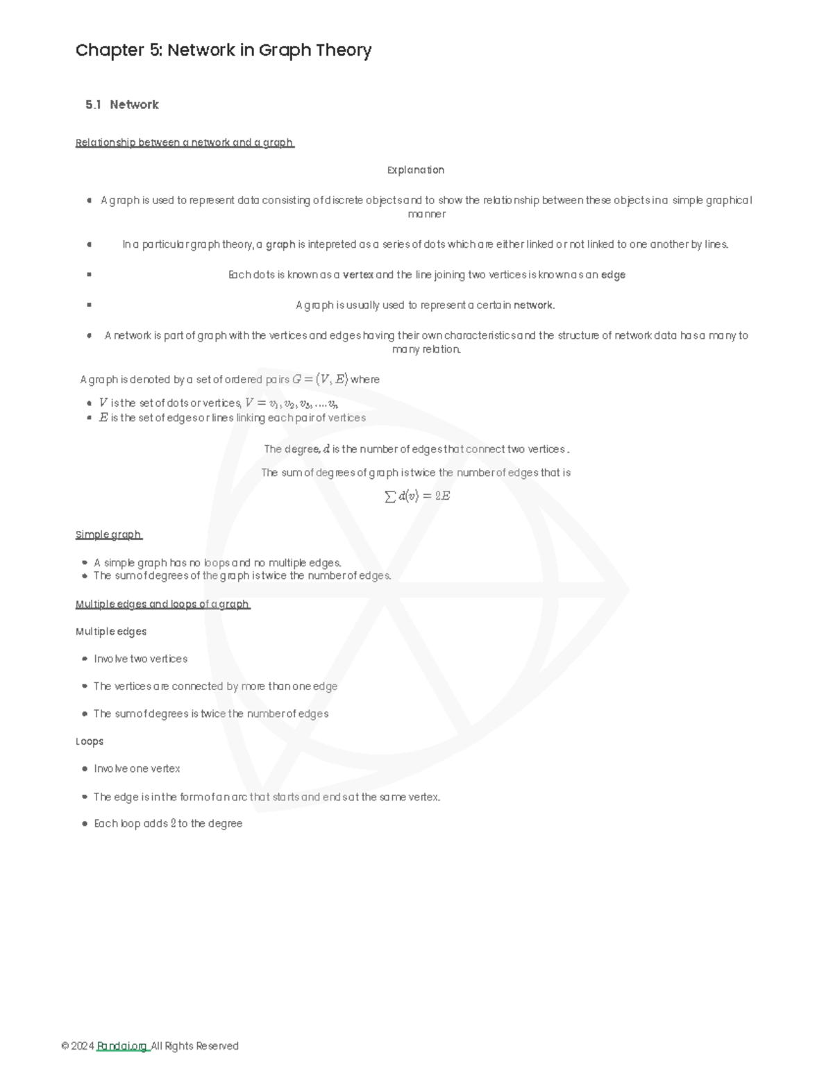 Graph Theory: Chapter 5 - Networks and Their Characteristics - Studocu