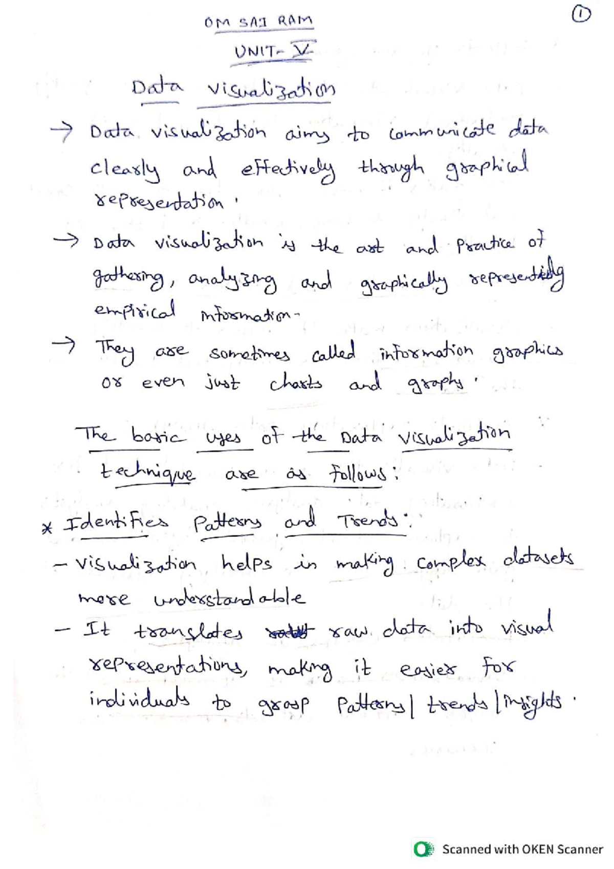DA-UNIT-5 - Data analytics unit 5 - I OM SAI RAM V Data visualization Data visualization aimy to ...