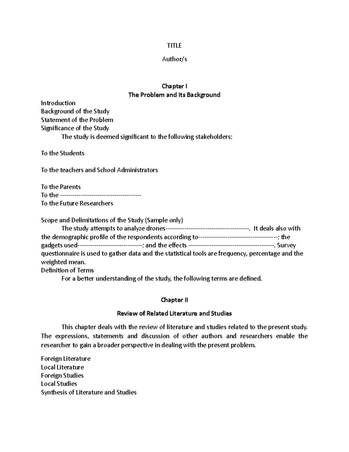 Format-research - Research Format - TITLE Author/s Chapter I The ...