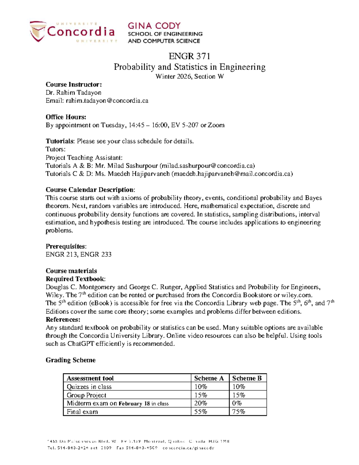 ENGR 371 - W Course Outline: Probability & Statistics in Engineering ...