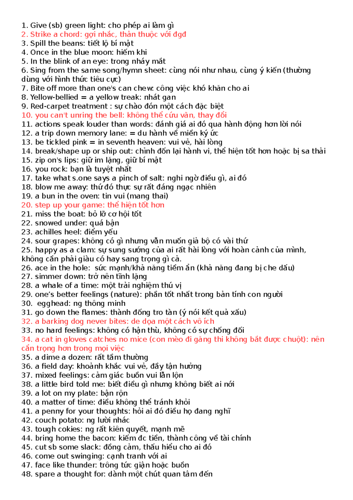Idioms - hello - Give (sb) green light: cho phép ai làm gì Strike a ...