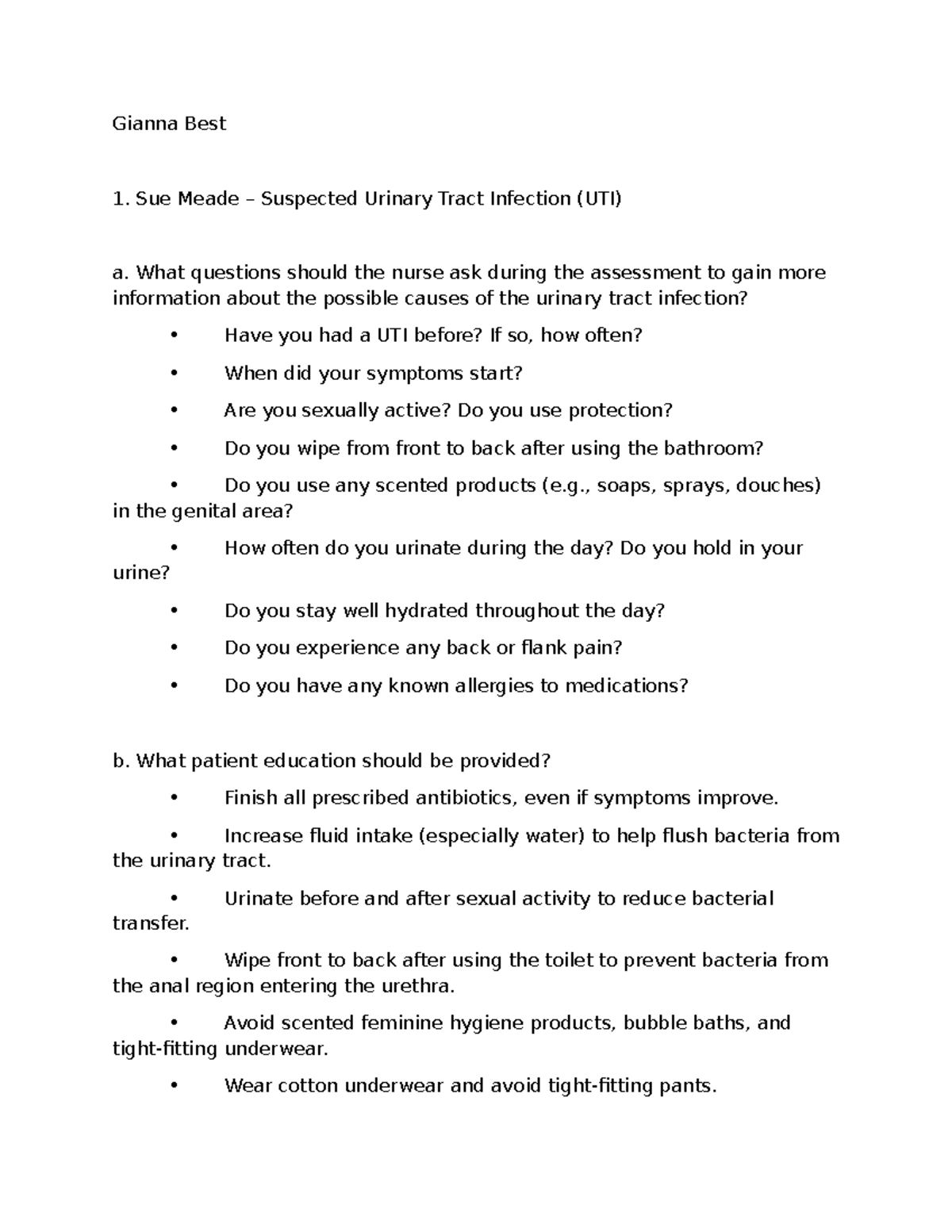NUR 101: Assessment & Education for UTI and Kidney Stones - Studocu