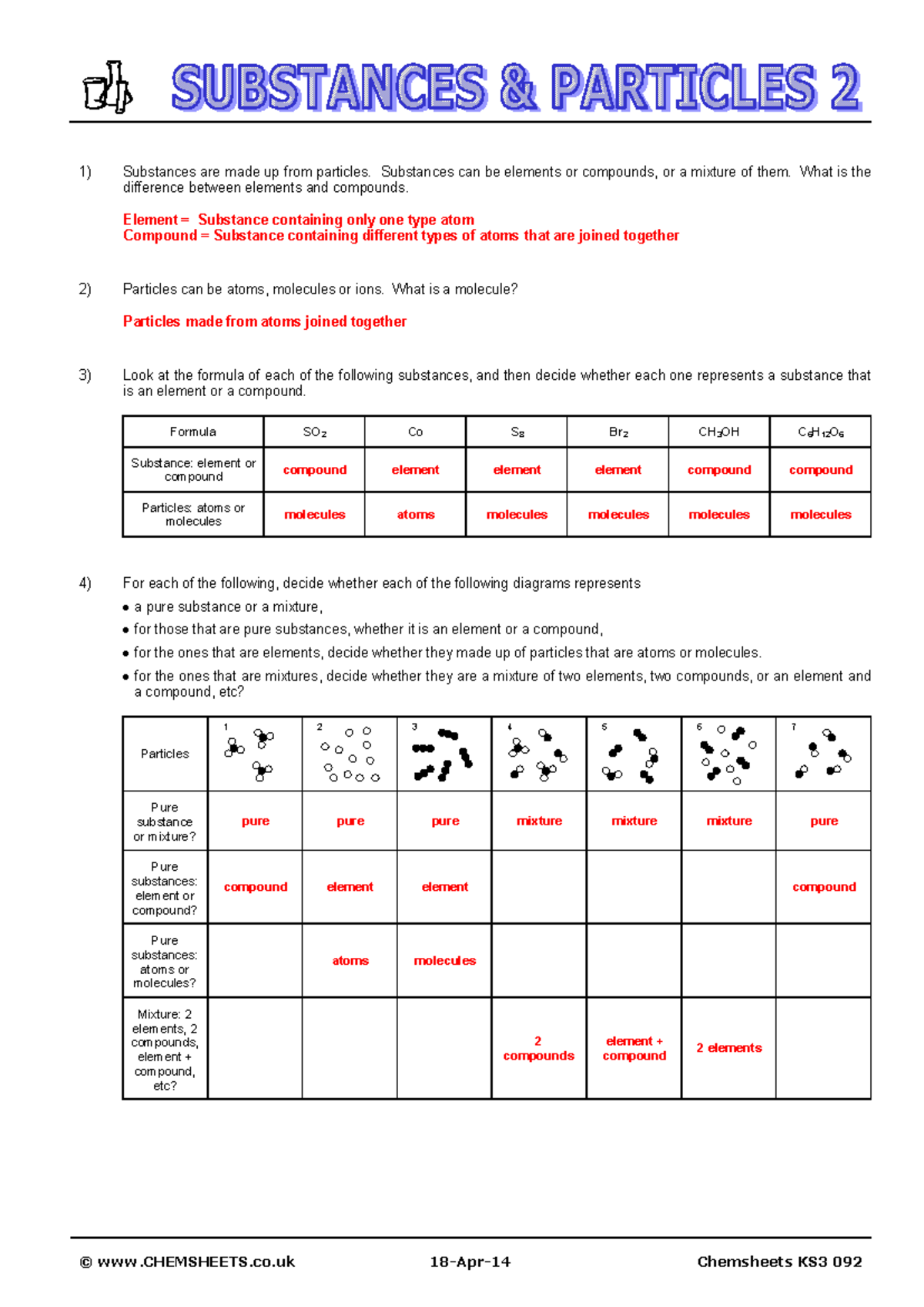 Chemsheets KS3 092: Understanding Substances and Particles - Studocu