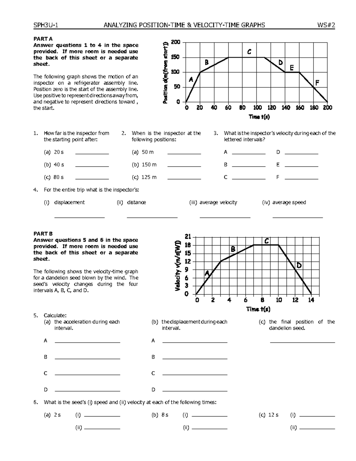 3U1 - WS2 Analyzing D-T and V-T Graphs: Motion Questions - Studocu