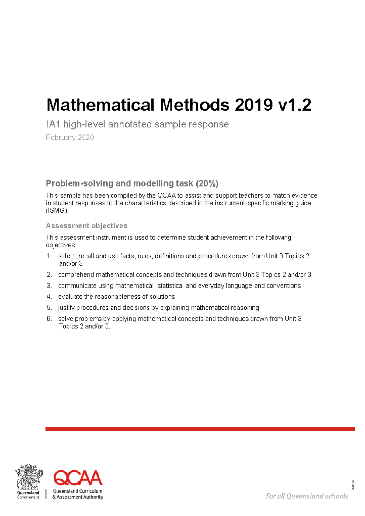 IA1 PSMT High-Level Sample Response - Mathematical Methods 2019 - Studocu