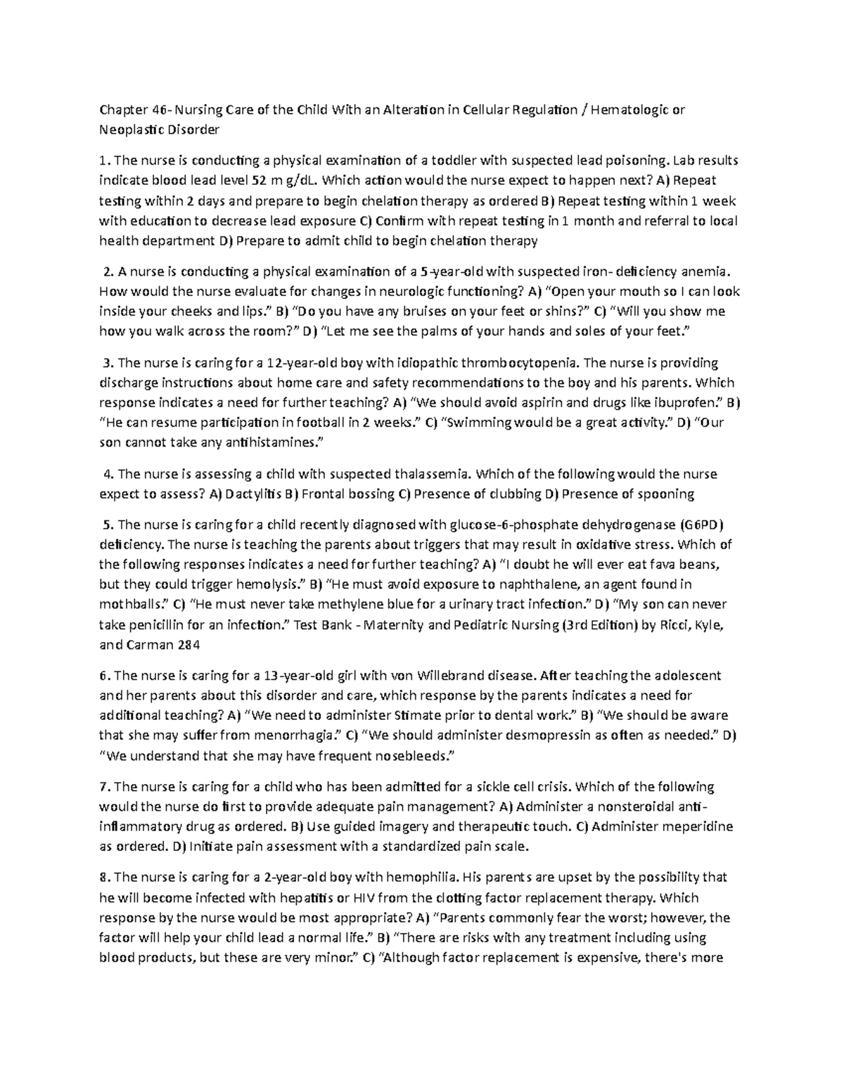 Chapter 46: Nursing Care for Pediatric Hematologic & Neoplastic ...