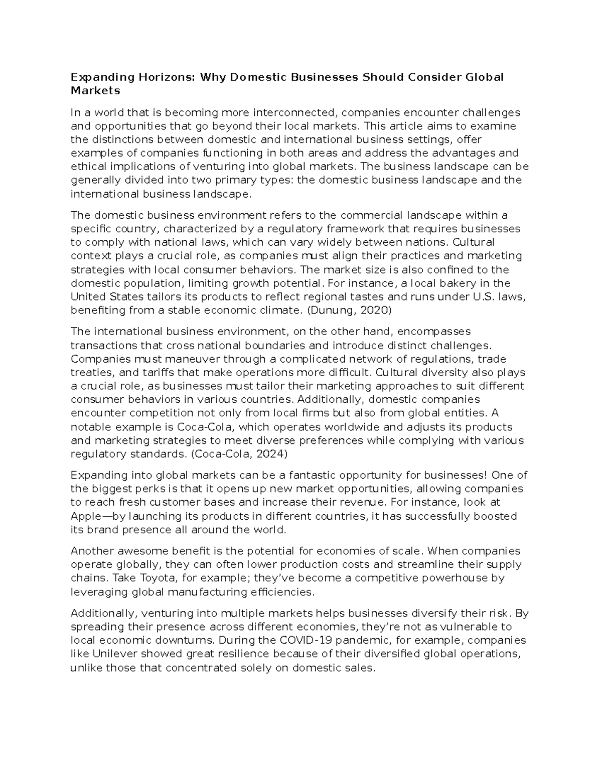 Module 1-2 Assignment: Advantages of Global Business Expansion - Studocu