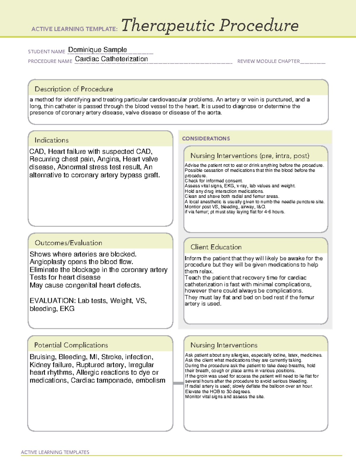 Cardiac Catheterization Procedure Notes: Therapeutic Overview - Studocu