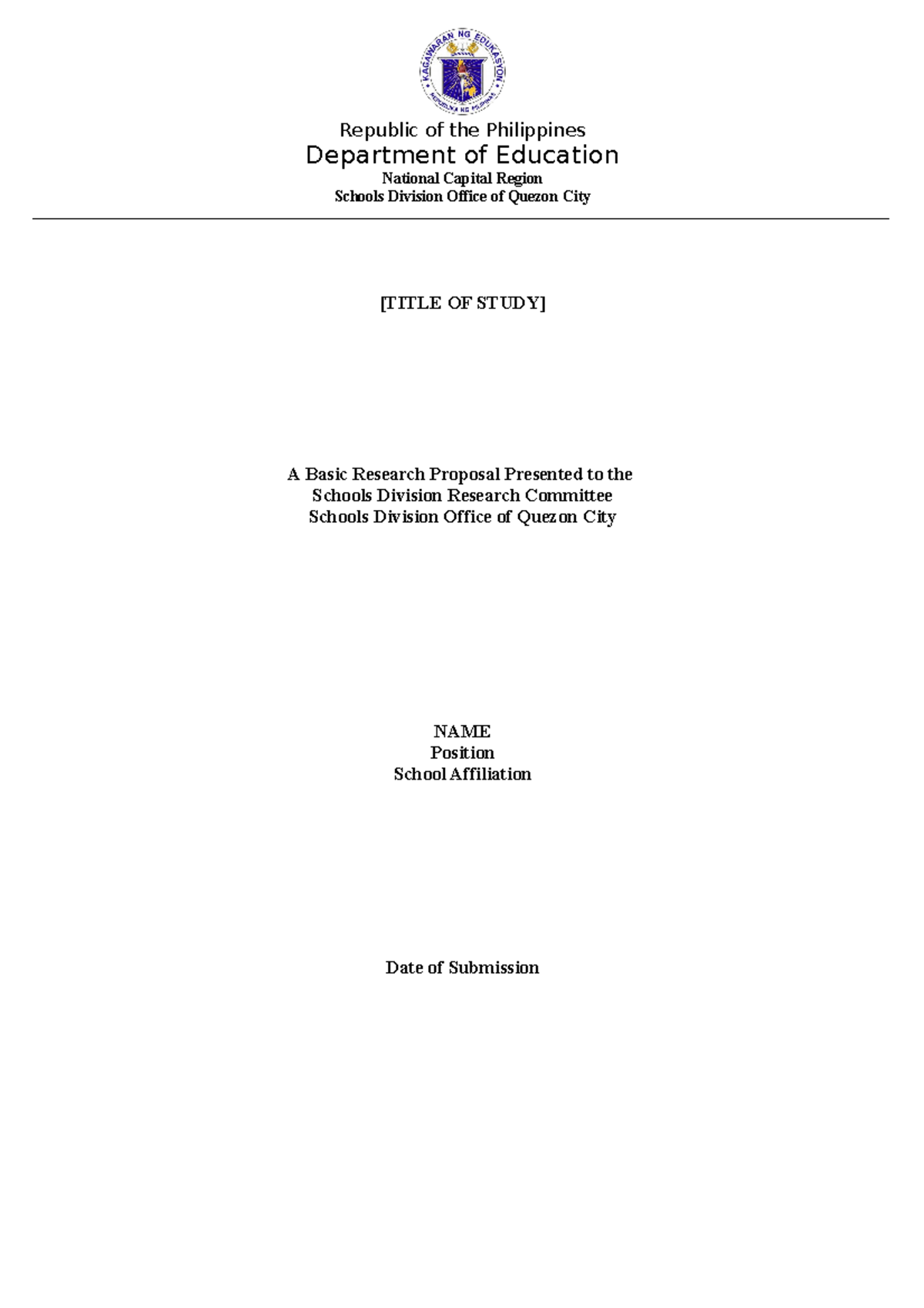 Basic Research Proposal Template for Education Studies (EDU 101) - Studocu