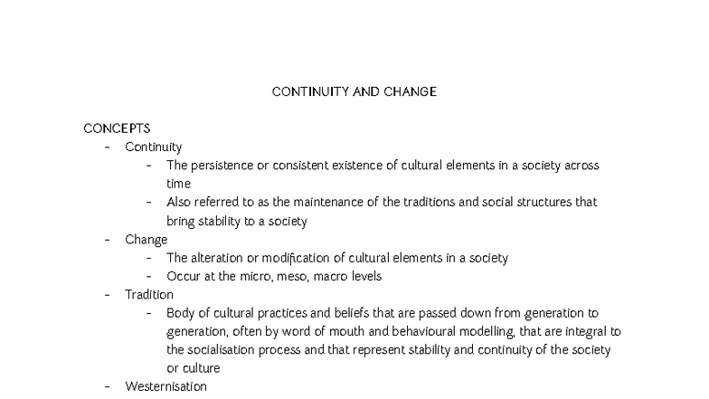 Society and Culture Syllabus: Continuity and Change Concepts - Studocu