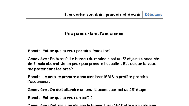 Les verbes vouloir, pouvoir et devoir - CEE 2016 - Débutant - Studocu