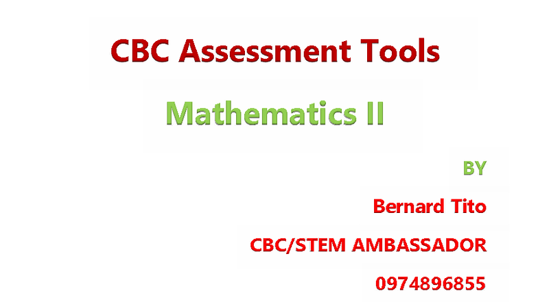 CBC Assessment Tools for Mathematics II - Comprehensive Overview - Studocu