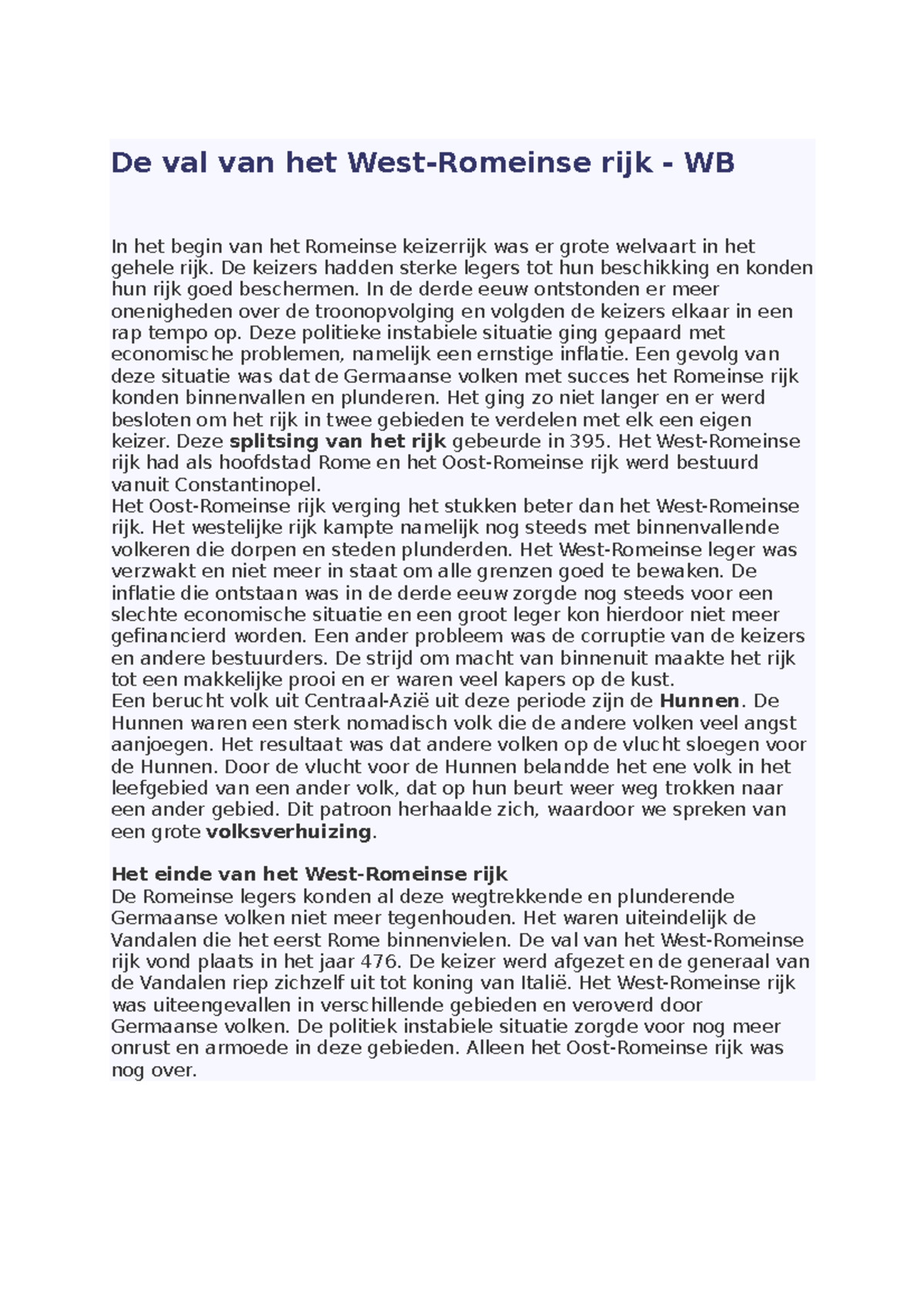 De val van het West-Romeinse Rijk: Analyse en Oorzaken - WB - Studeersnel