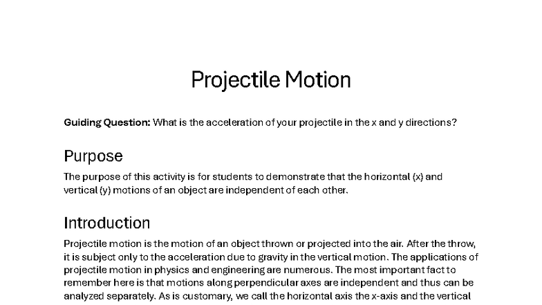 Projectile Motion Lab Report: Analyzing Acceleration in X & Y - Studocu