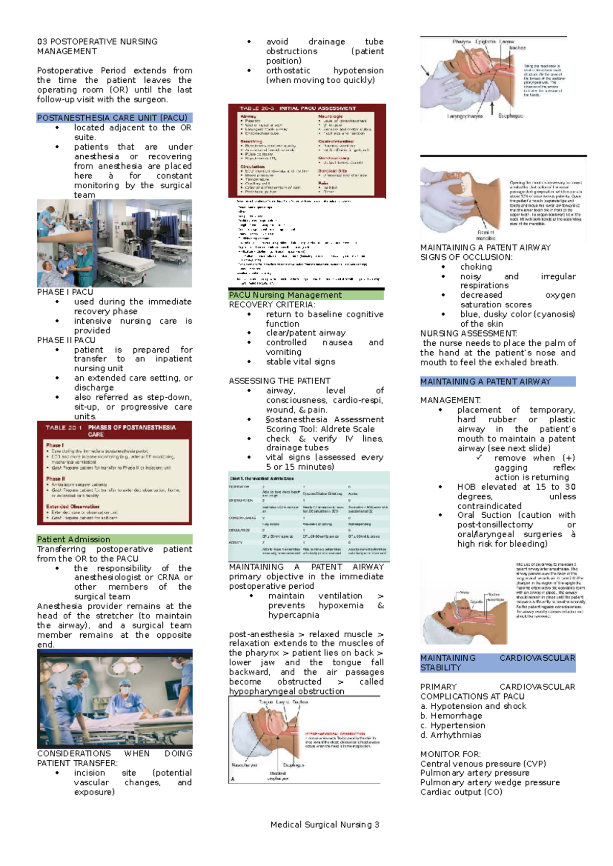 03 Postoperative Nursing Management: Key Considerations and Care - Studocu