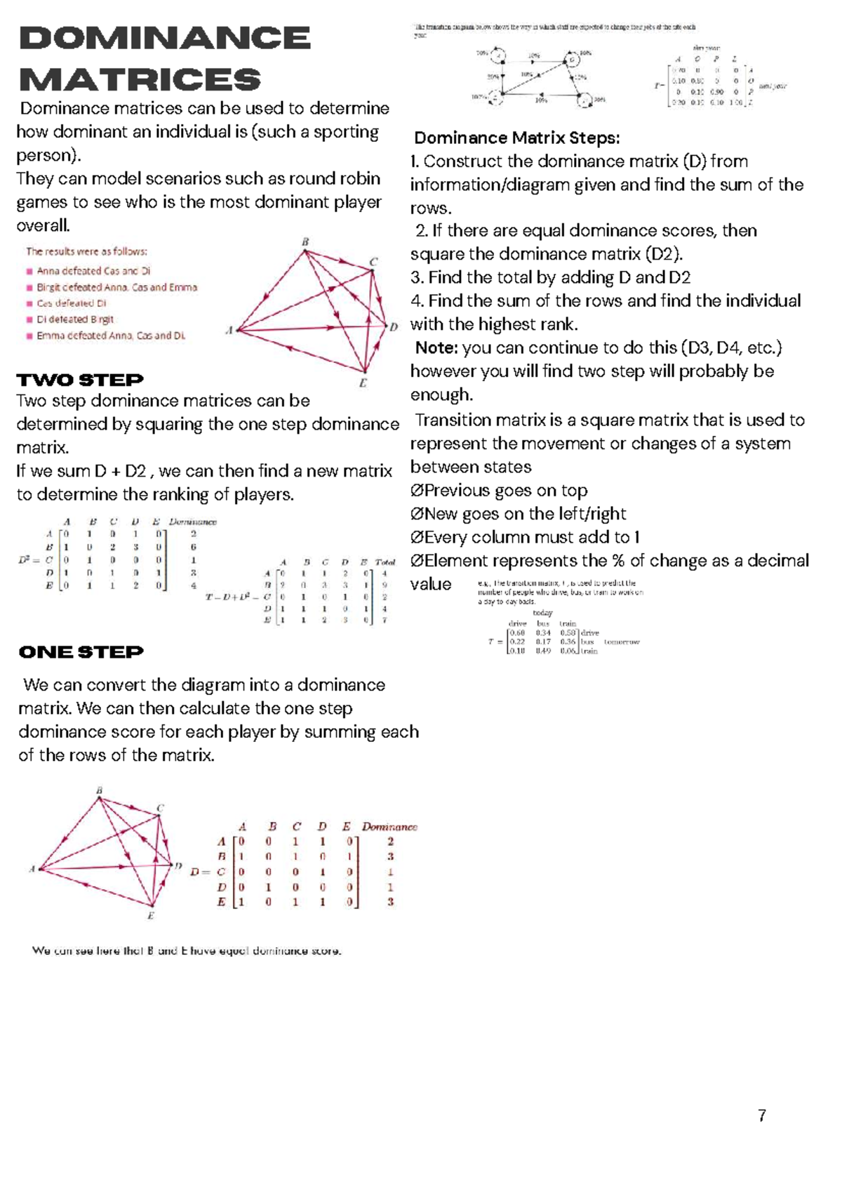 Dominance Matrices and Transition Analysis: A Study Guide - Studocu