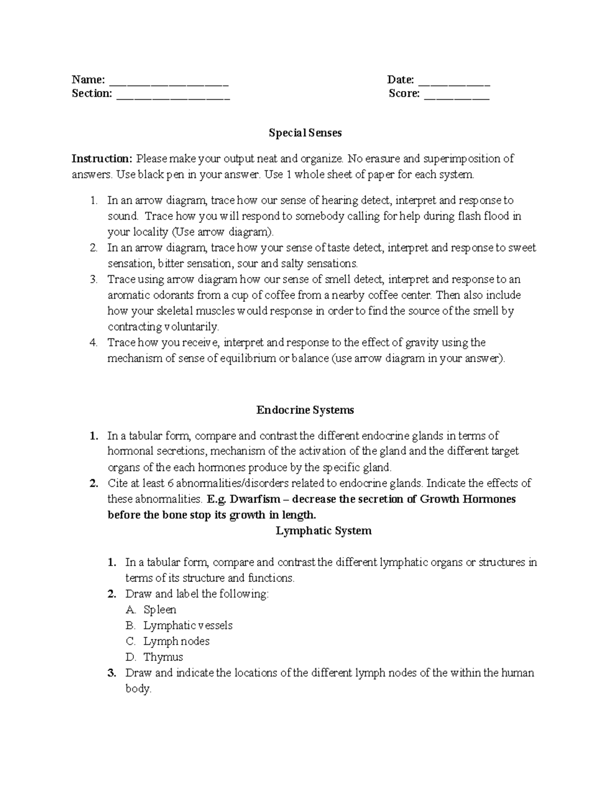 Special Senses & Endocrine Systems: PER Group 3 Task Instructions - Studocu