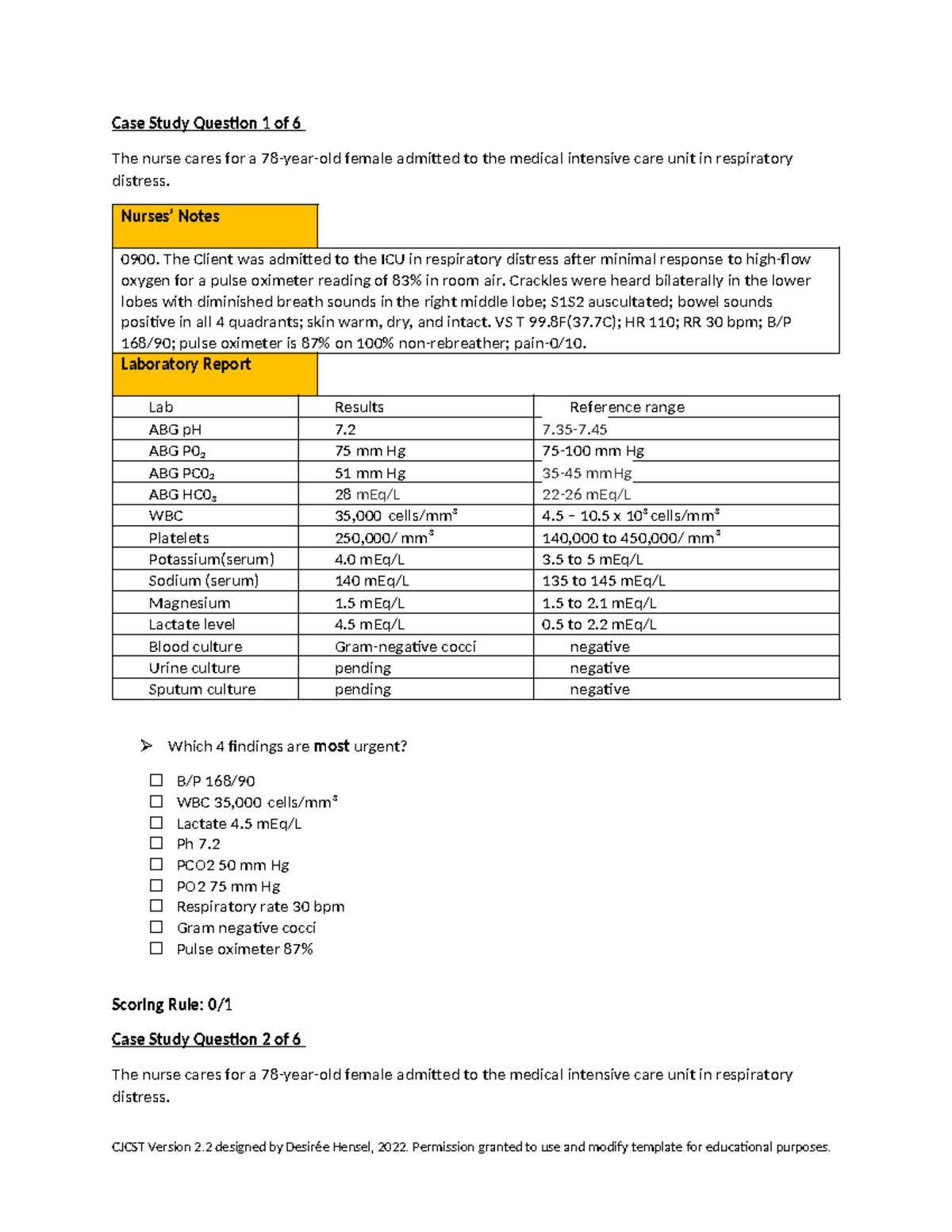 Acute Respiratory Distress Case Study: Final Exam CJCST - Studocu