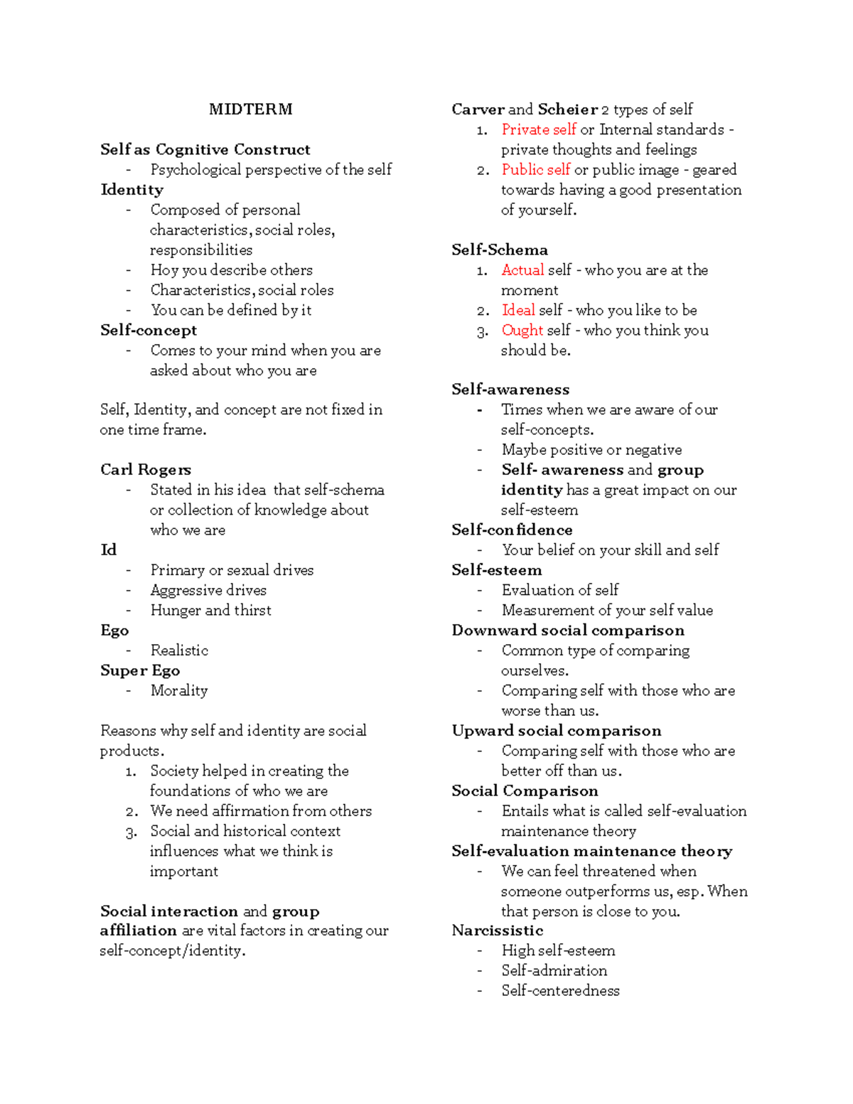 Midterm Notes on Self and Identity (UTS) Analysis and Insights - Studocu