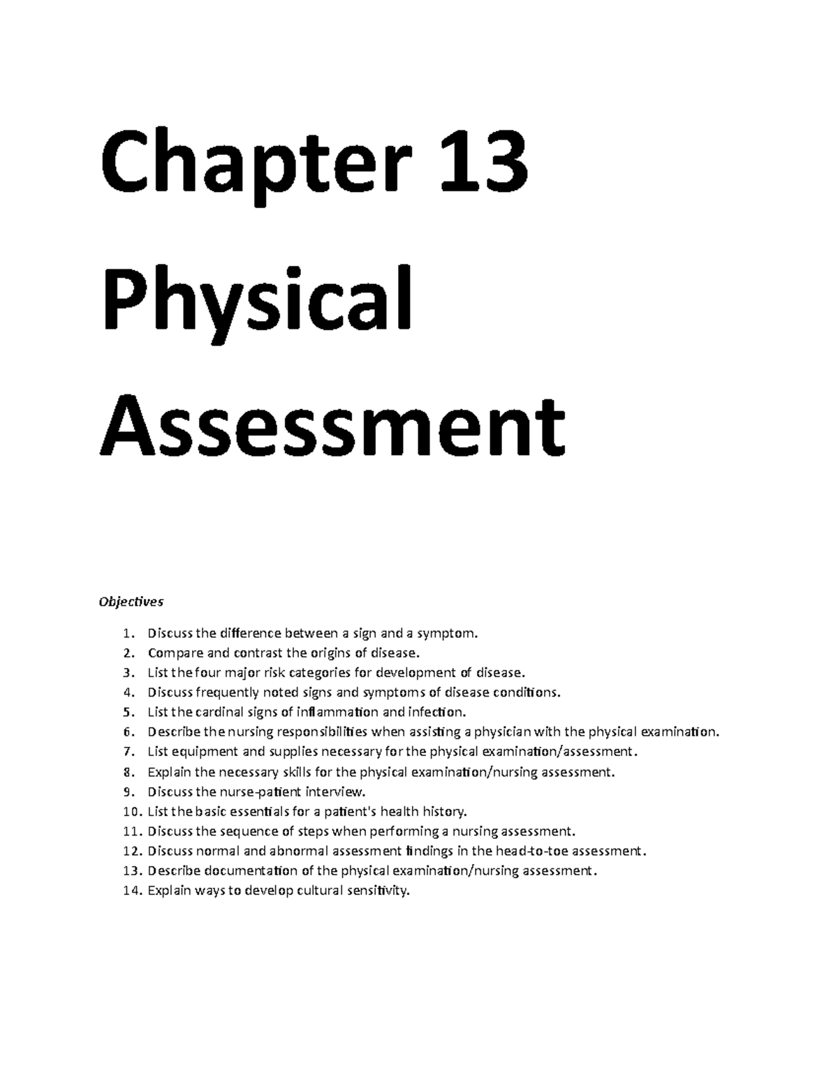 Chapter 13 - case study - Chapter 13 Physical Assessment Objectives ...