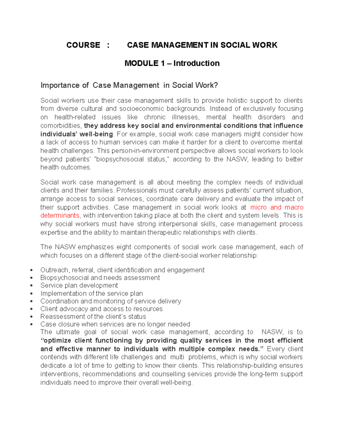 Module 1: Case Management in Social Work - Importance and Skills ...