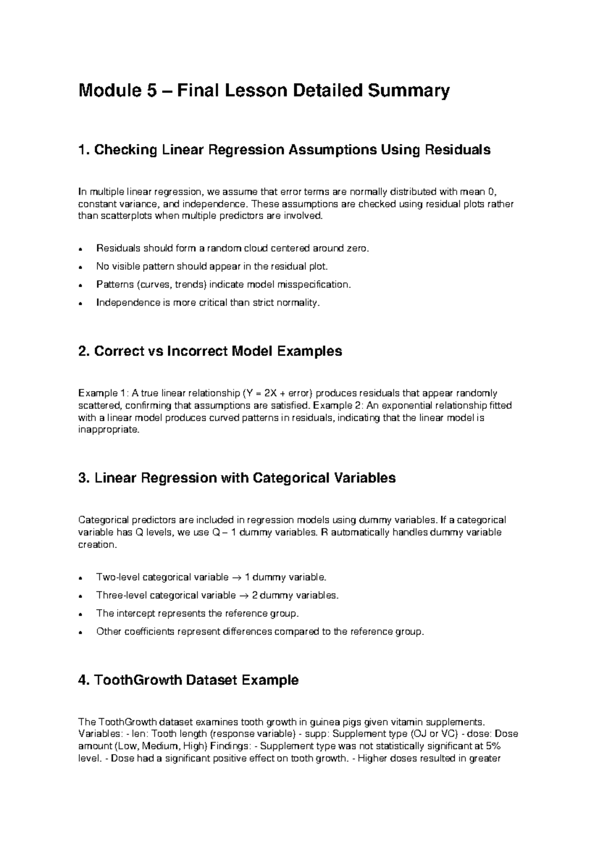 Module 5 Final Lesson Summary: Linear Regression Assumptions & Examples ...