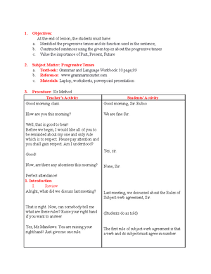 Infinitives - LESSON PLAN - I. Learning Objectives: At the end of the ...