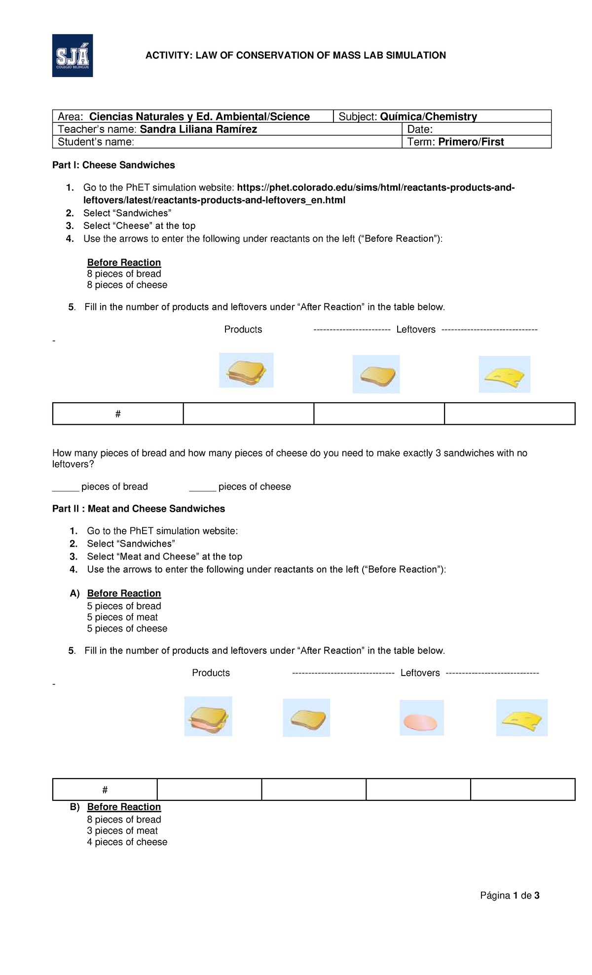ACTIVITY: LAW OF CONSERVATION OF MASS LAB SIMULATION - 9TH GRADE - Studocu