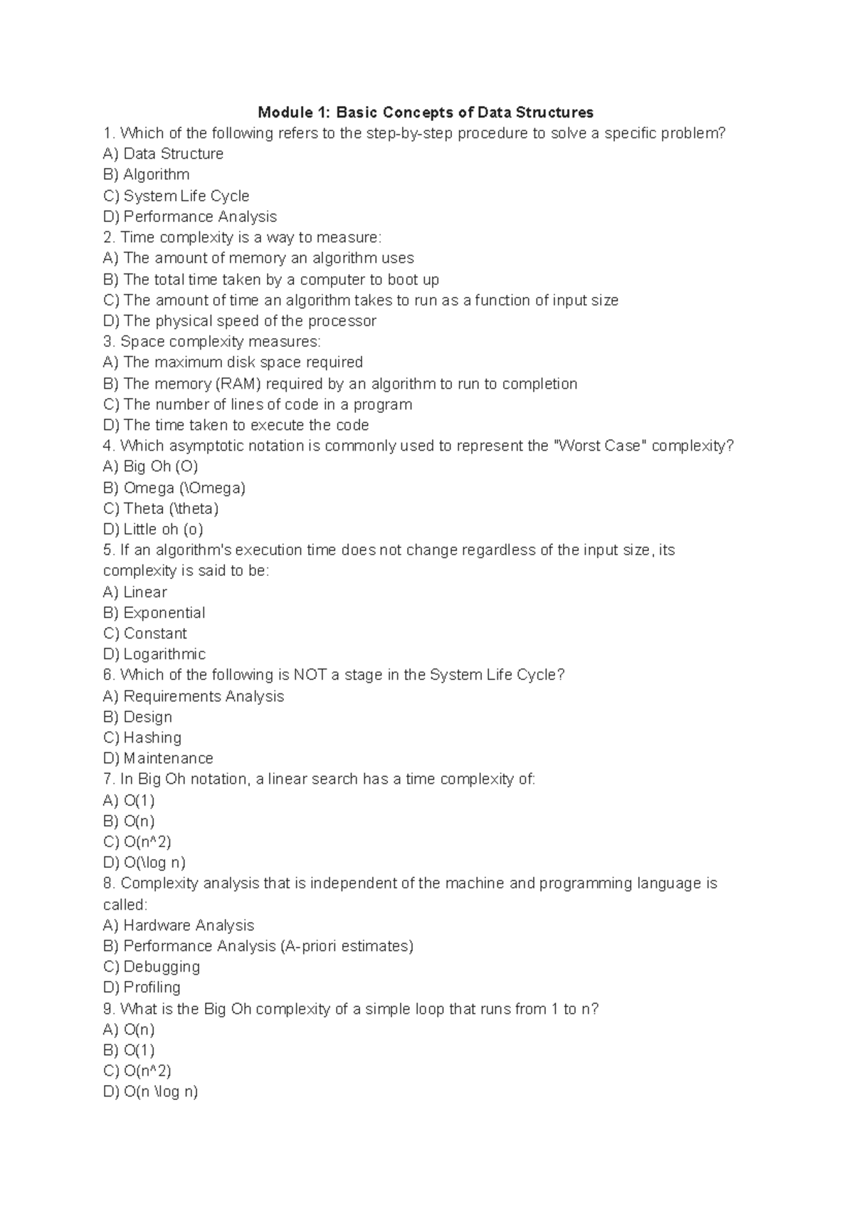 CCW DSA: Basic Concepts of Data Structures and Algorithms - Studocu